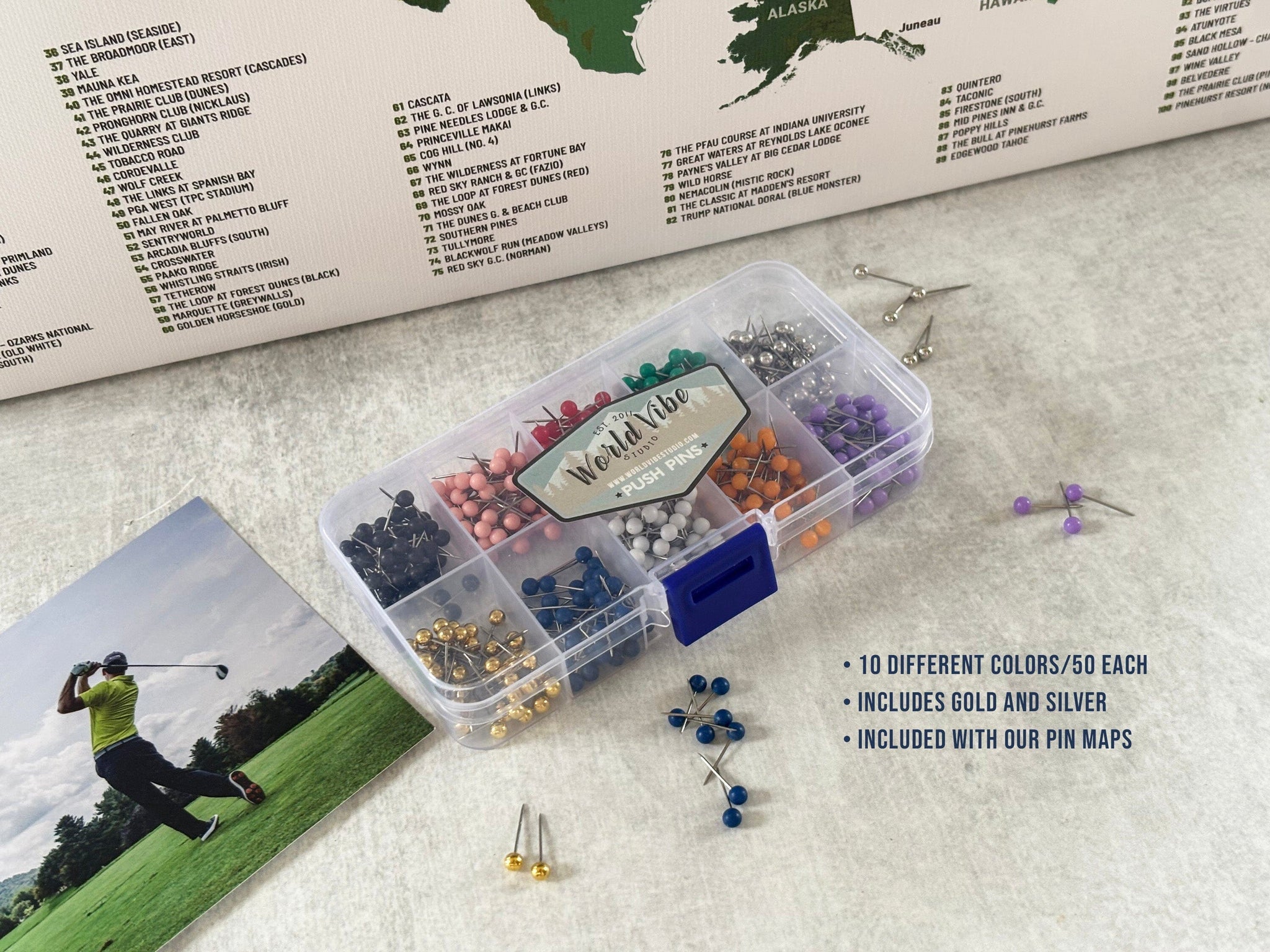 PUBLIC Golf Course, 100 PUBLIC Courses in the USA, Push Pin CANVAS ...