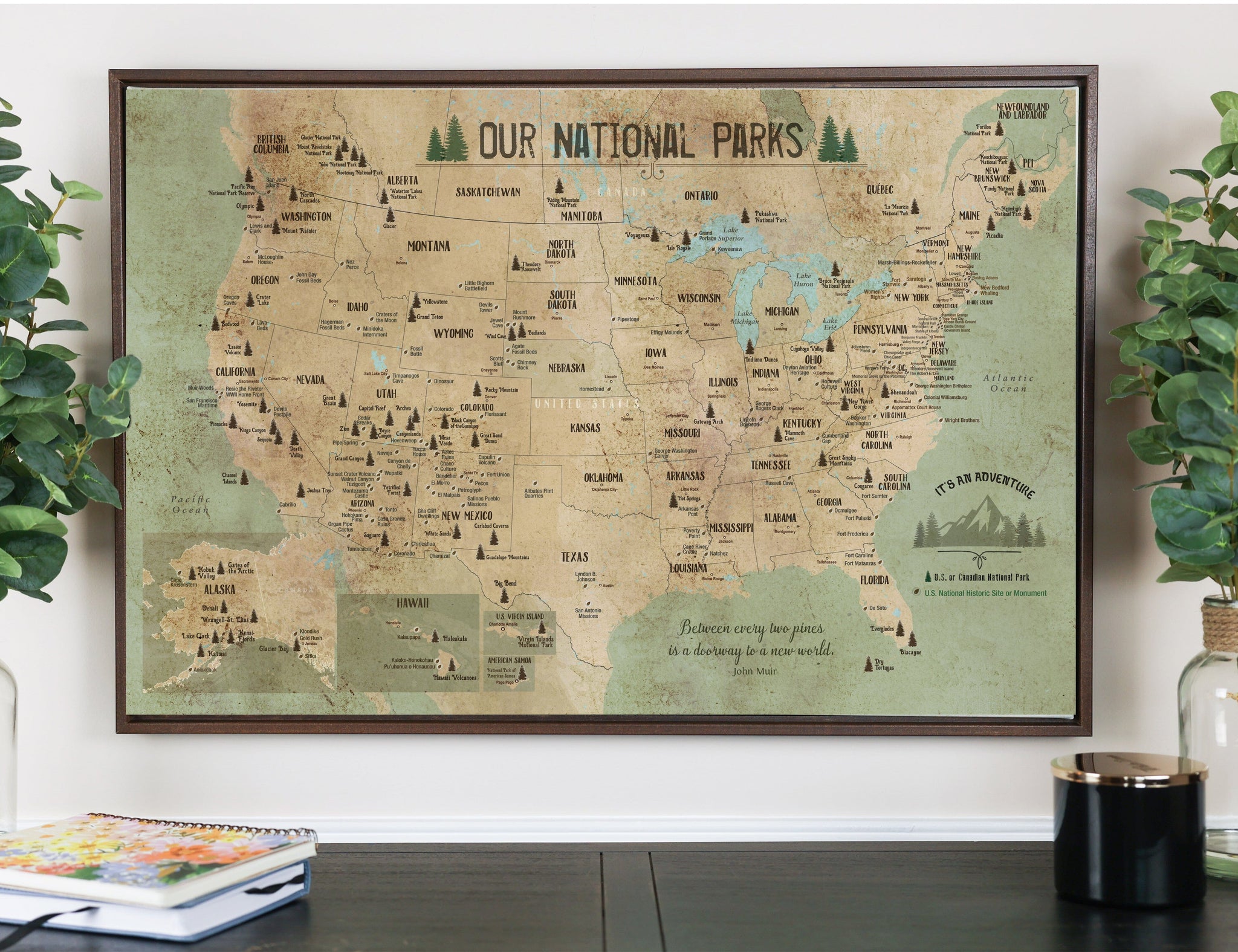 Push Pin National Park Map, Rustic Map of 63 National Parks of USA ...