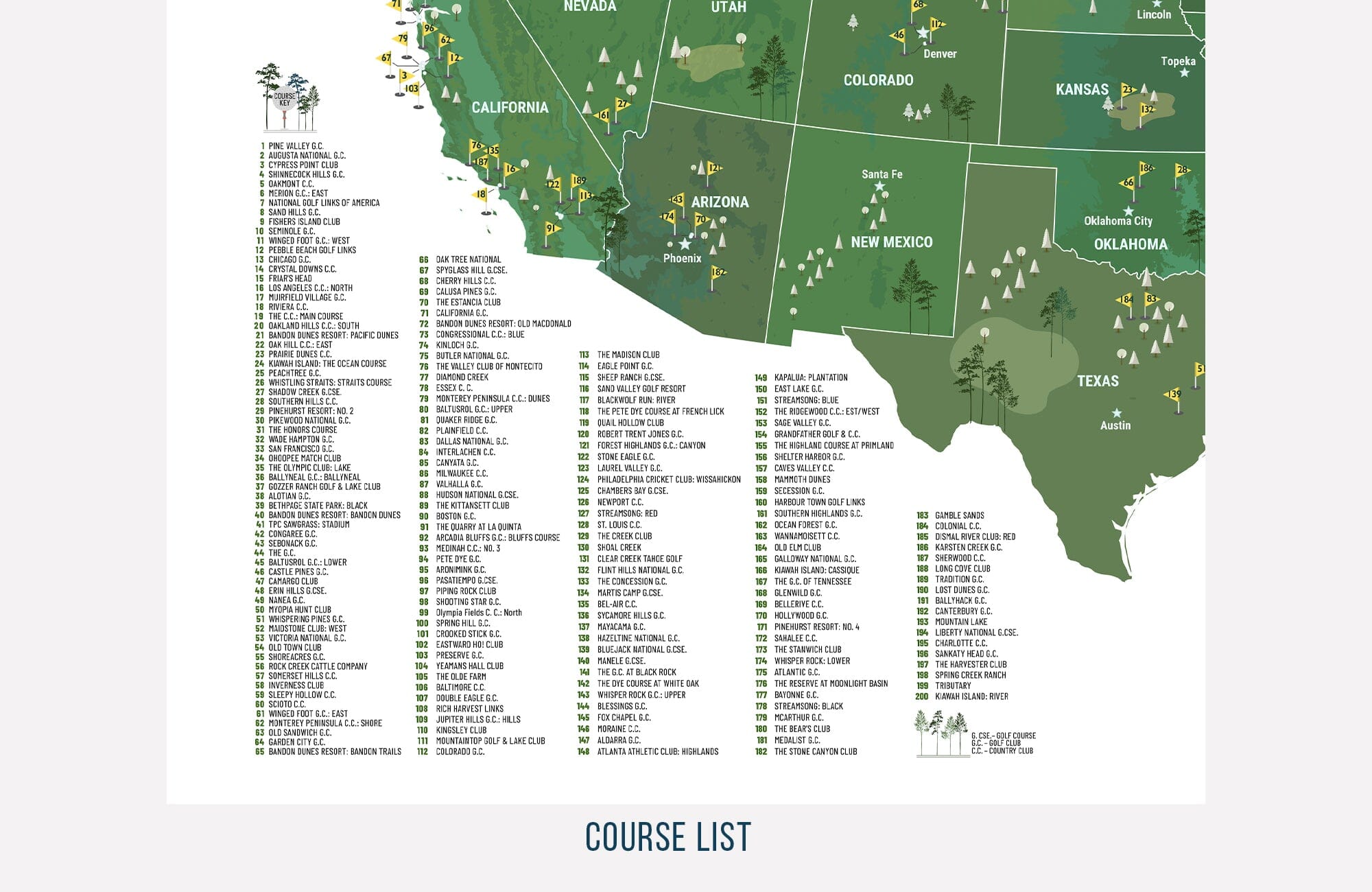 Golf Map of USA, Push Pin Board, CANVAS, Top 200 COURSES - World Vibe ...