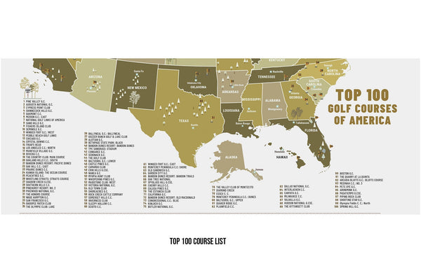 TOP 100 Golf Courses in USA, Public and Private Golf Club CANVAS, Push ...