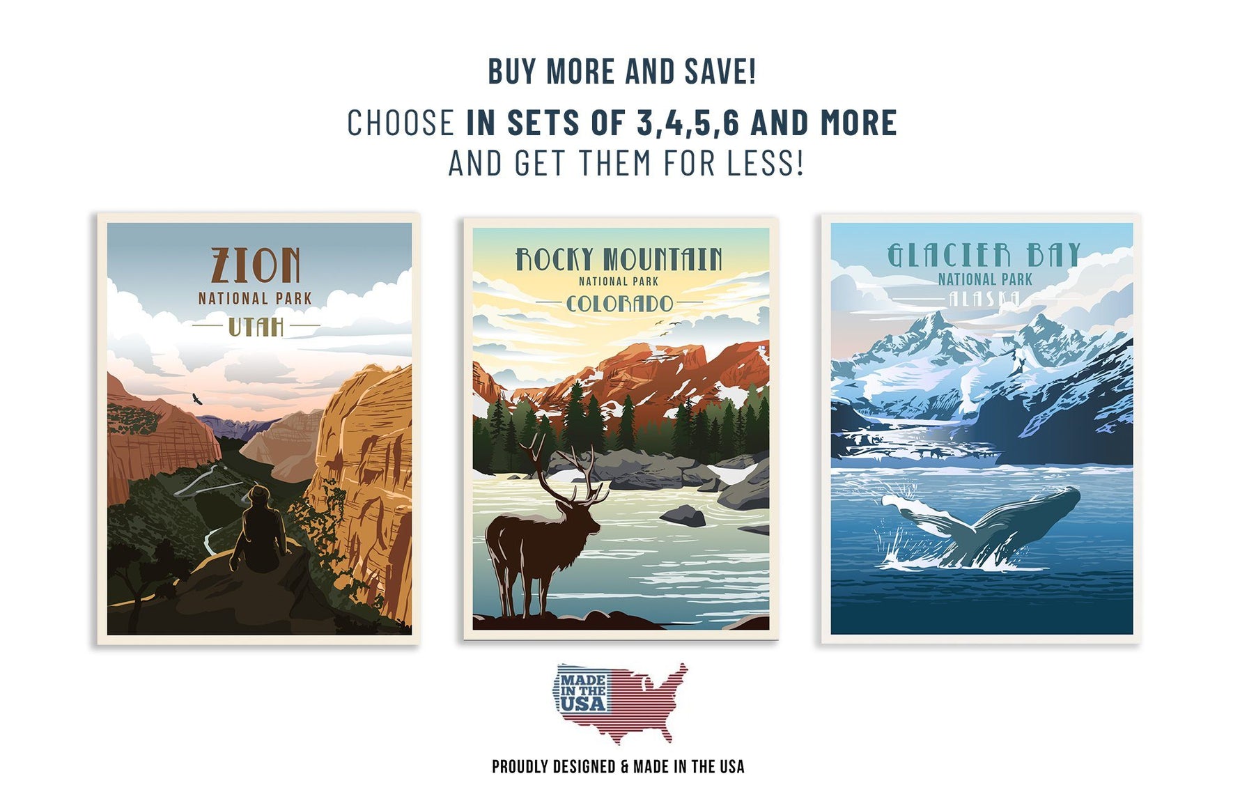 National Parks POSTER SET, Saver Bundle, 63 National Parks, Mix 'n Mat ...