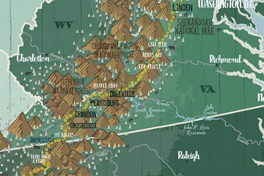 Appalachian Trail Map Poster, Color options available – World Vibe Studio