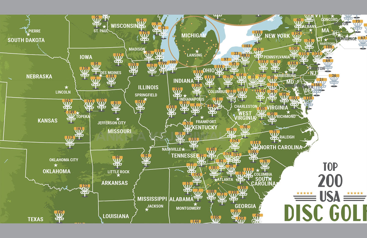 Disc Golf Course Map, Custom Disc Golf Course Map OF USA, Unframed ...
