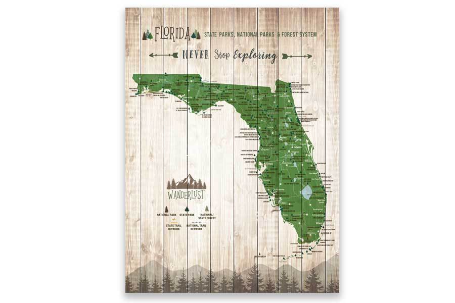Map of Florida State Parks, Canvas Push Pin Board - World Vibe Studio