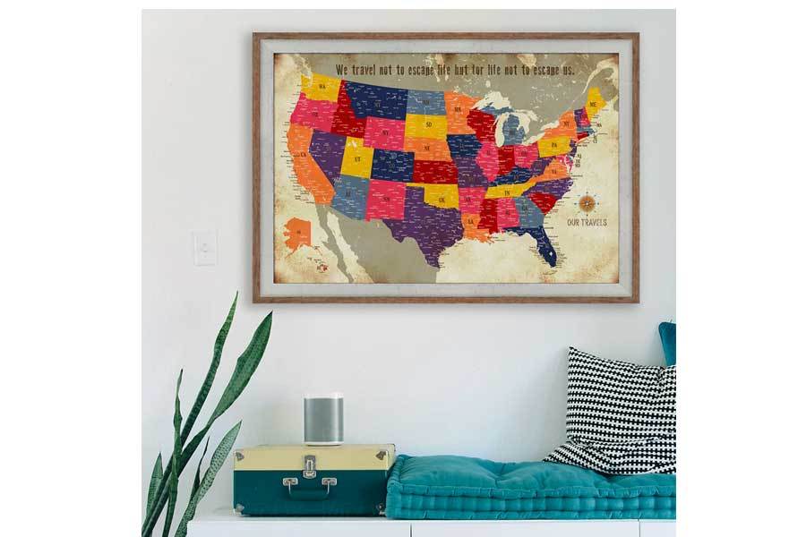 Detailed USA map, Colorful Distressed Style, Poster – World Vibe Studio