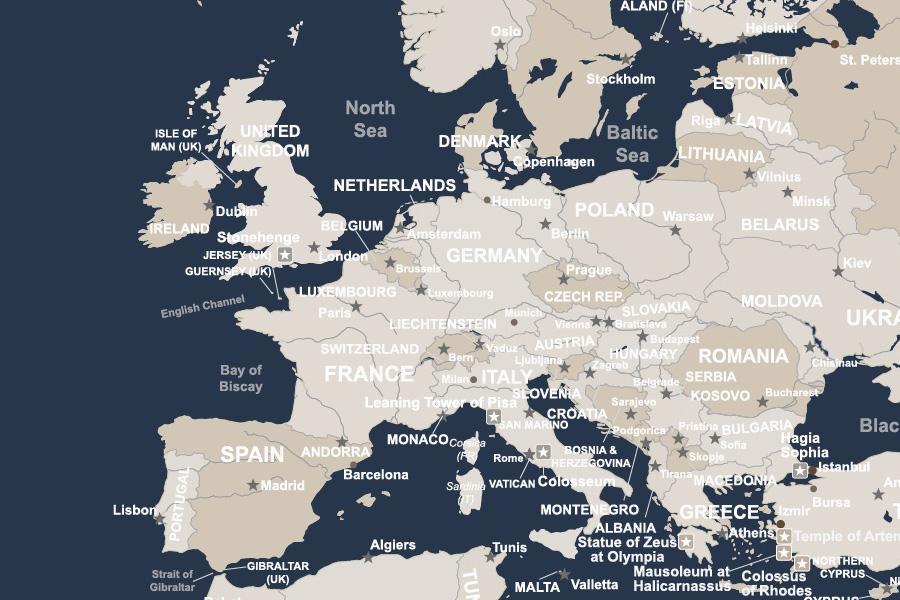 World Map Poster, Navy and Cream, Unframed - World Vibe Studio