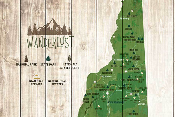 New Hampshire Map, State Park Wall decor - World Vibe Studio