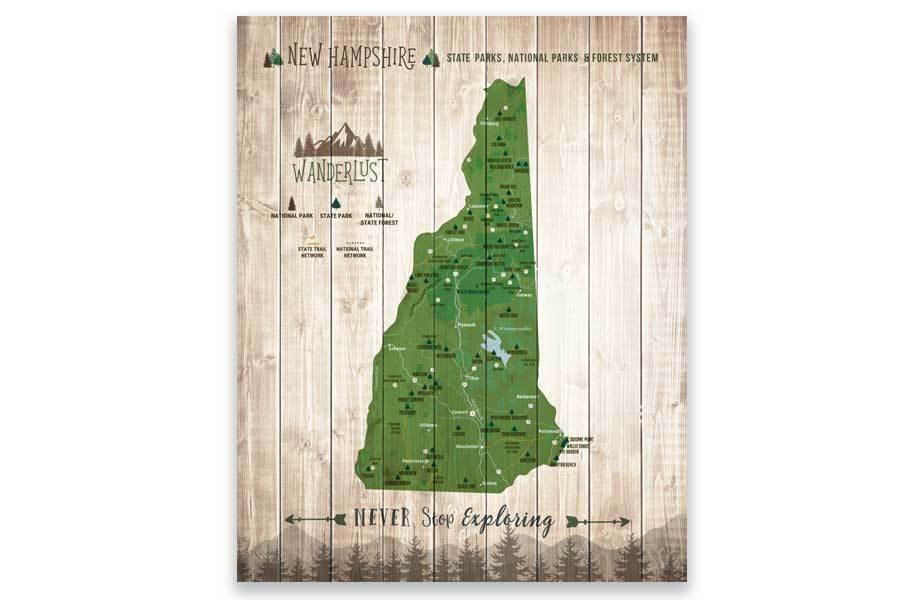 New Hampshire Map, State Park Wall decor – World Vibe Studio