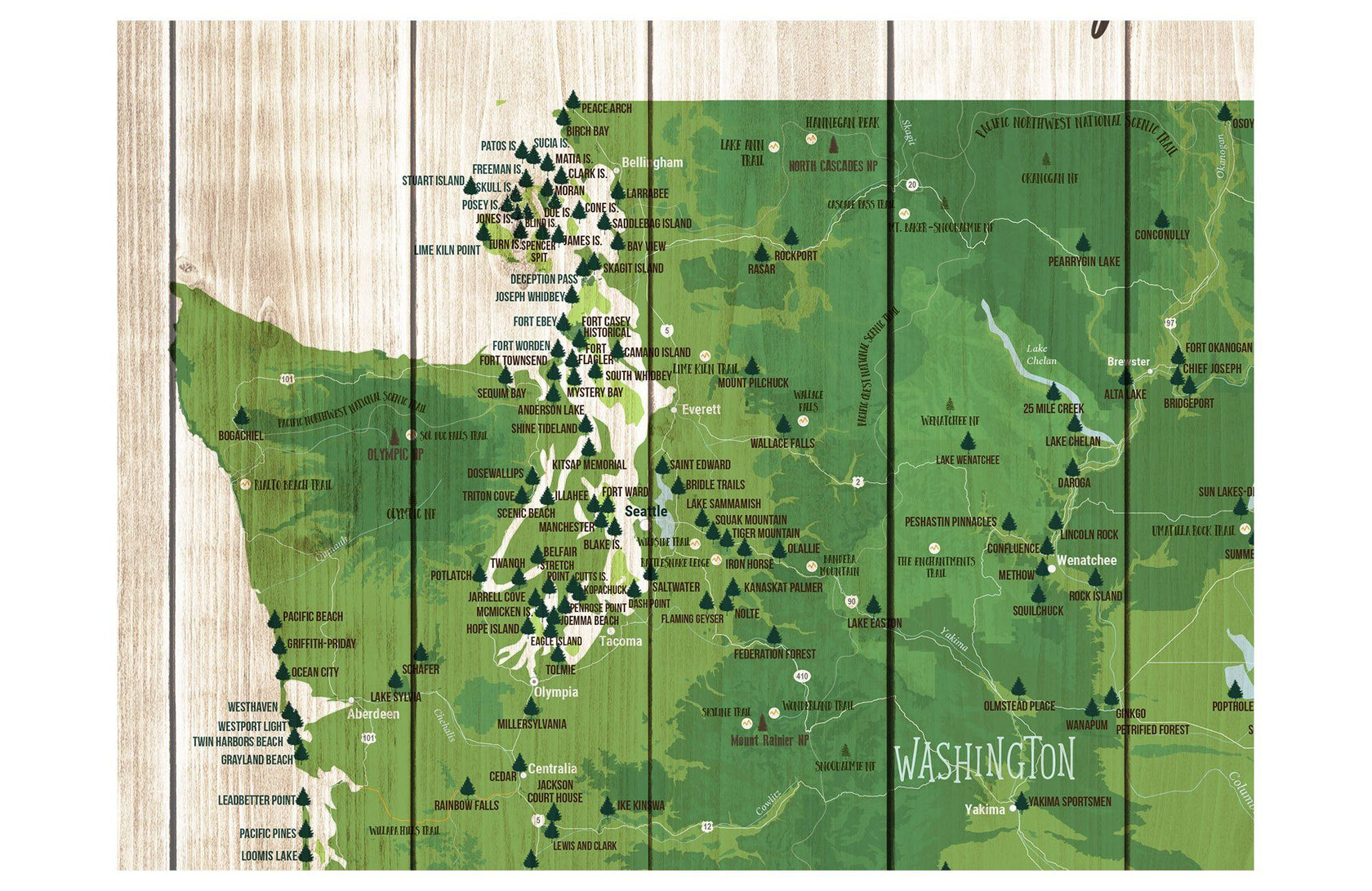 Washington State Park Map, Wall Art of WA State – World Vibe Studio