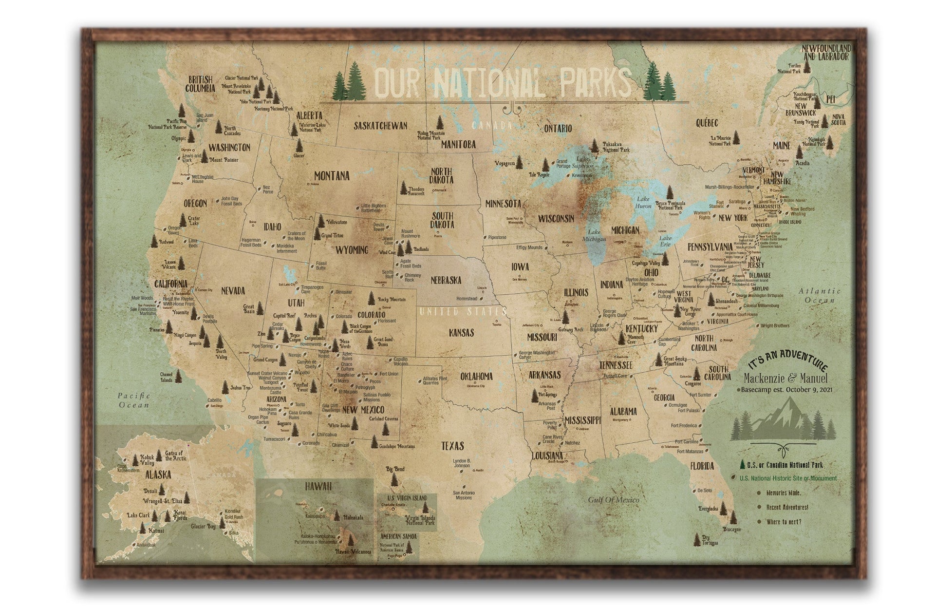 Push Pin National Park Map, Rustic Map of 63 National Parks of USA ...