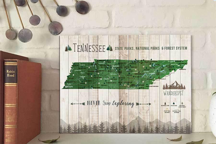 Tennessee State Park Map, Wanderlust map - World Vibe Studio
